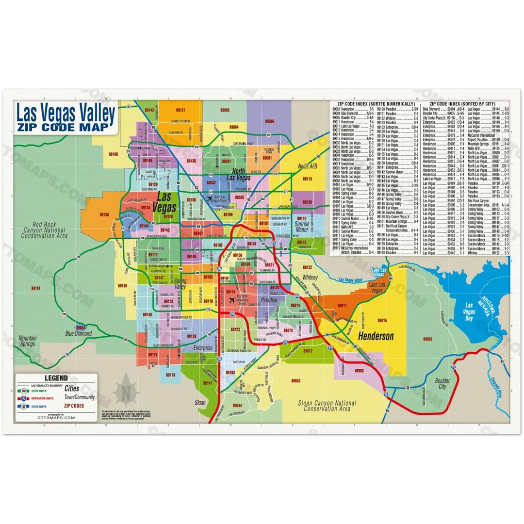 Las Vegas Valley Zip Code Map POSTER PRINTS - Etsy UK
