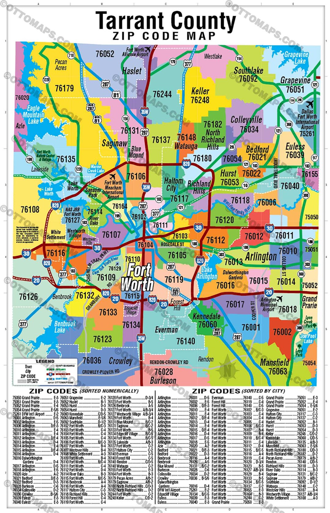 Tarrant County Zip Code Map POSTER PRINTS - Etsy