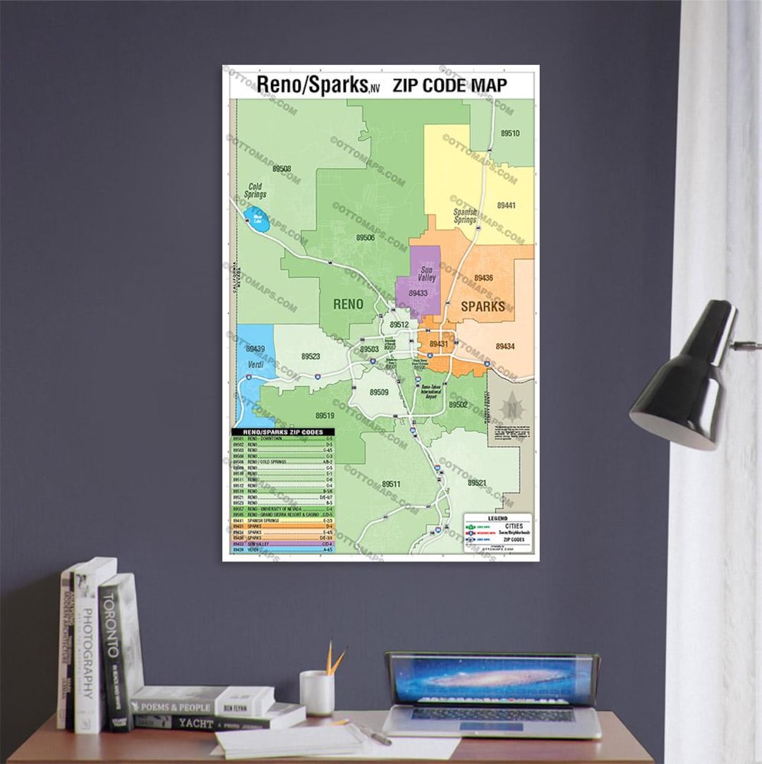Reno - Sparks Zip Code Map - POSTER PRINTS - Etsy