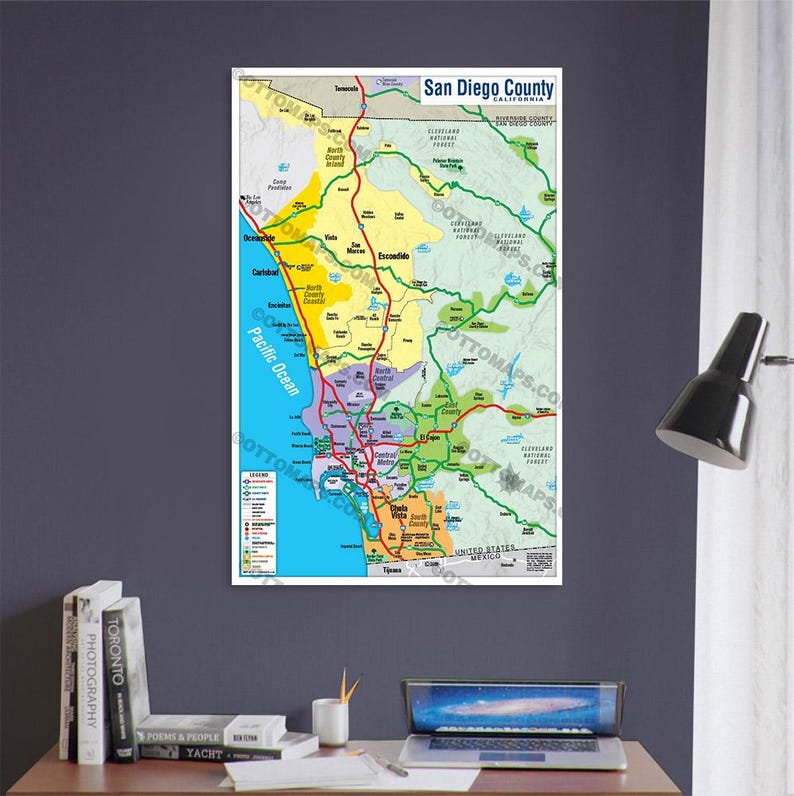 San Diego County Map - COASTAL (no Zip Codes) - POSTER PRINTS - Etsy