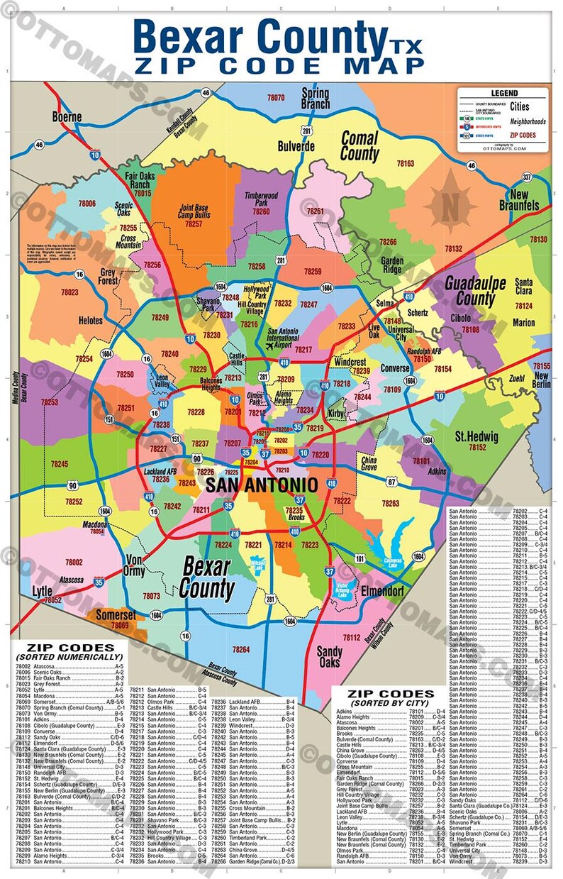 Bexar County Zip Code Map - POSTER PRINTS - Etsy