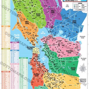 Bay Area Zip Code Map (counties Colorized) - POSTER PRINTS - Etsy Australia
