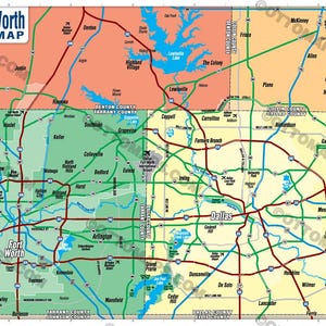 Dallas Fort Worth Map - No Zip Codes - POSTER PRINTS - Etsy
