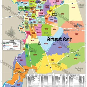 Sacramento County Zip Code Map - POSTER PRINTS - Etsy