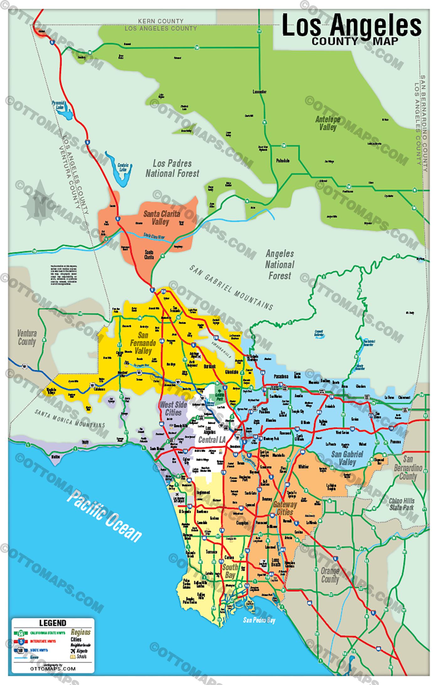 Los Angeles County Map - FULL - No Zip Codes - POSTER PRINTS - Etsy Canada