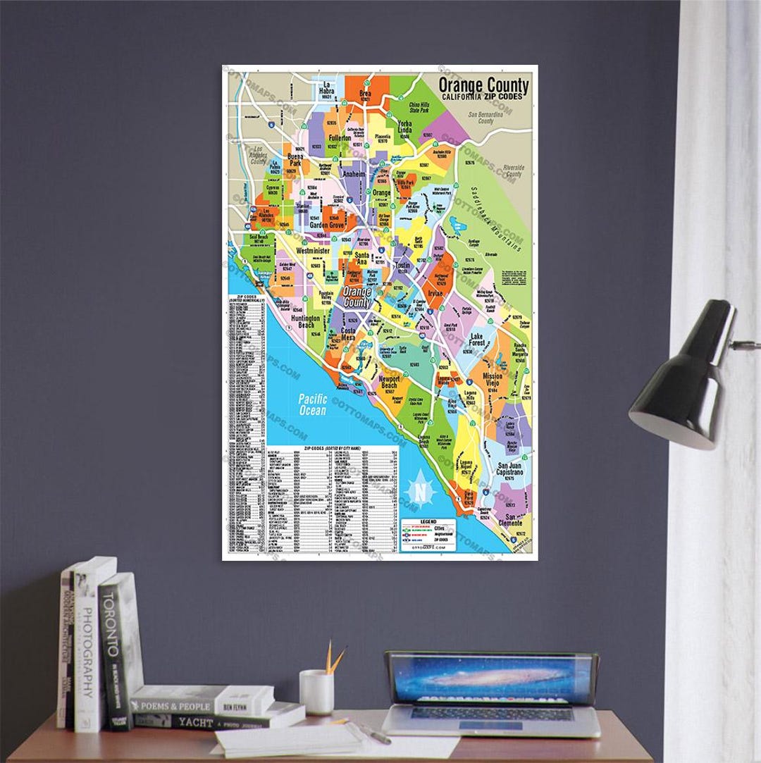 Orange County Zip Code Map - Zip Codes Colorized - POSTER PRINTS - Etsy