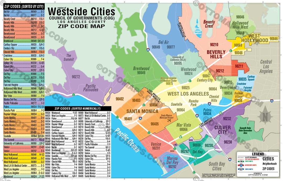 West Side Cities Zip Code Map, Los Angeles POSTER PRINTS - Etsy