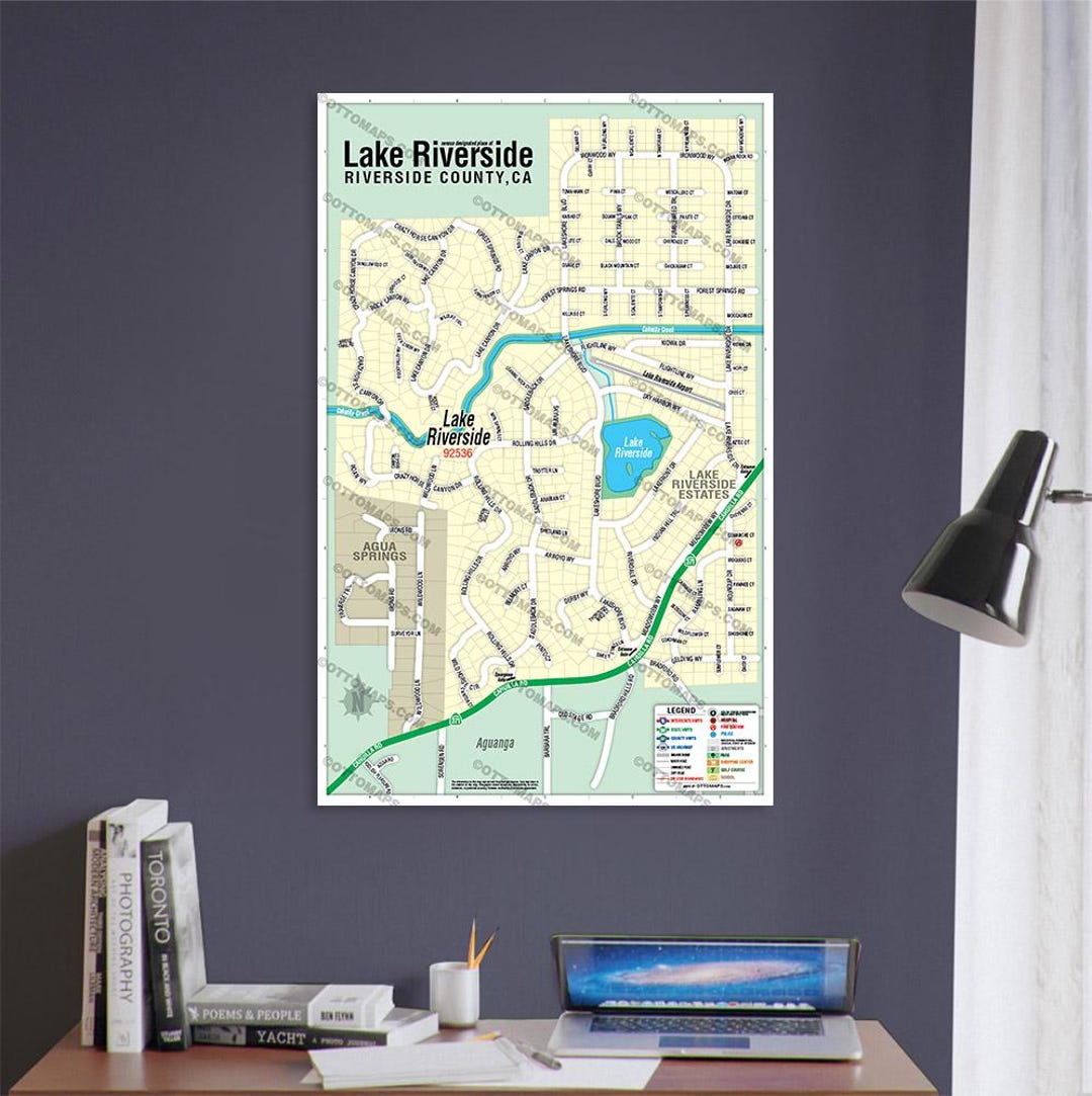 Lake Riverside Map, Riverside County, CA - POSTER PRINTS - Etsy