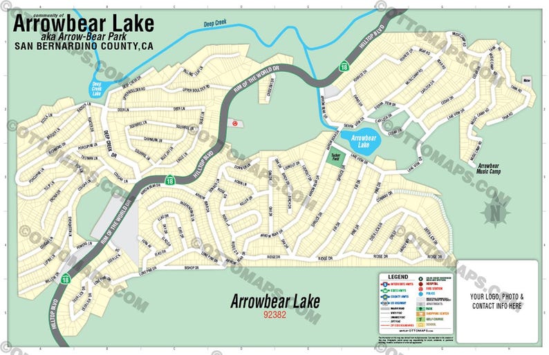 Arrowbear Lake Map, San Bernardino County, CA - POSTER PRINTS - Etsy