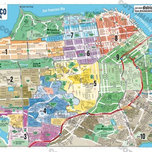 San Francisco Map With MLS Areas real Estate District Boundaries POSTER ...