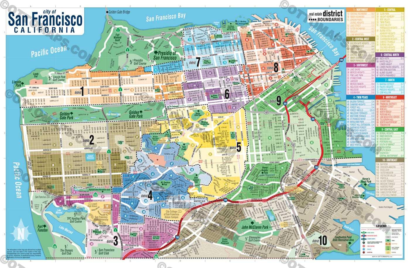 San Francisco Map With MLS Areas real Estate District Boundaries POSTER ...