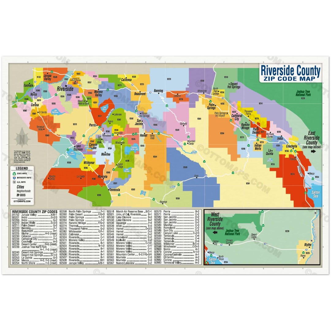 Riverside County Zip Code Map zip Codes Colorized POSTER PRINTS - Etsy
