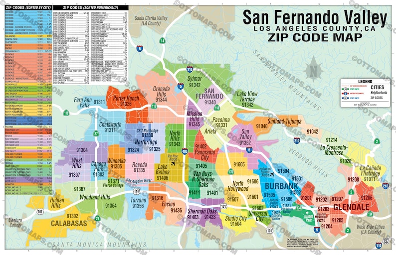 San Fernando Valley Zip Code Map - POSTER PRINTS - Etsy
