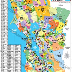 Bay Area Zip Code Map (zip Codes Colorized) - POSTER PRINTS - Etsy