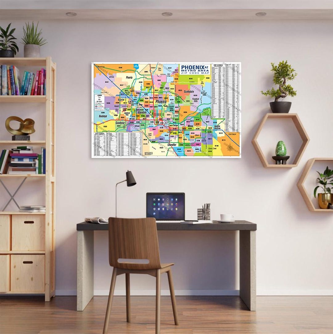 Phoenix Metro Area Zip Code Map - Zip Codes Colored - POSTER PRINTS - Etsy