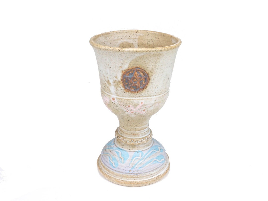 Wiccan Ritual Altar Chalice Oak Leaves Pentacle Stoneware Pagan Temple ...