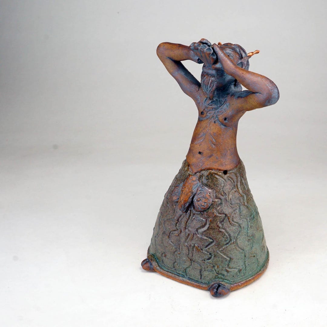 Pan the Greek Goat Footed Satyr Figurine Altar Shrine Bell, Horned God ...