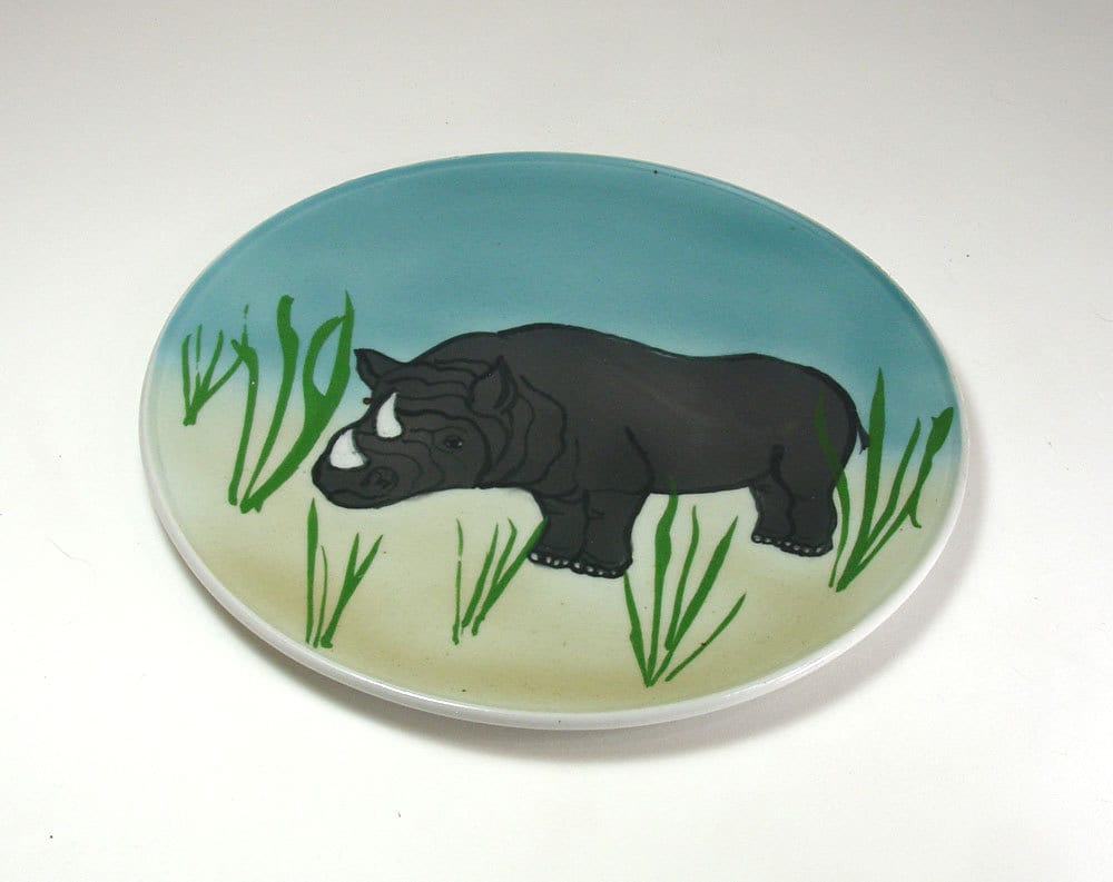 Porcelain Rhino Pottery Rhinoceros Serving Platter Plate - Etsy