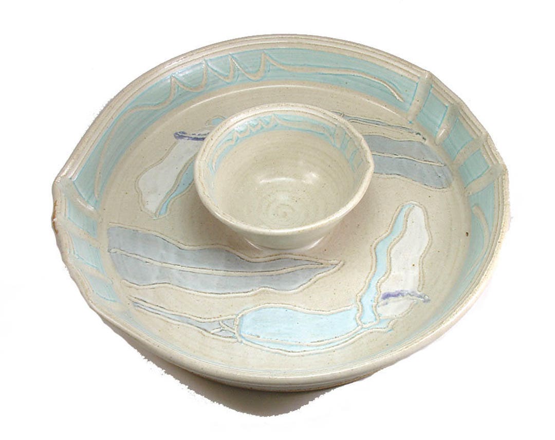 Pottery Calla Lily Serving Plate Chip and Salsa Dip Bowl Vegetable ...
