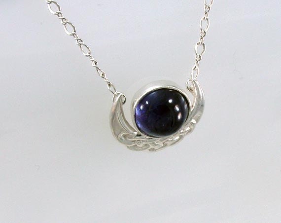 Iolite Crescent Moon Celtic Knotwork Sterling Silver Necklace - Etsy Iolite Crescent Moon Celtic Knotwork Sterling Silver Necklace - Etsy