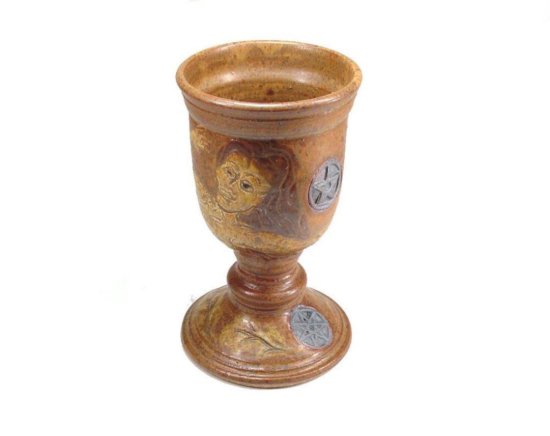 Ritual Altar Goddess Chalice Pentacle Septagram Stoneware Temple Goblet ...