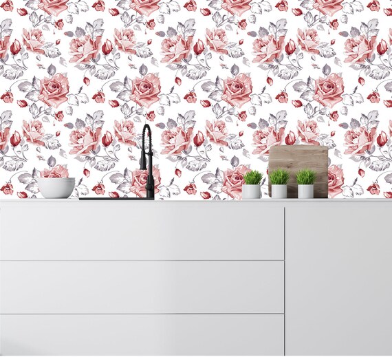 Floral Wallpaper Kitchen Wallpaper Kitchen Decals Floral - Etsy