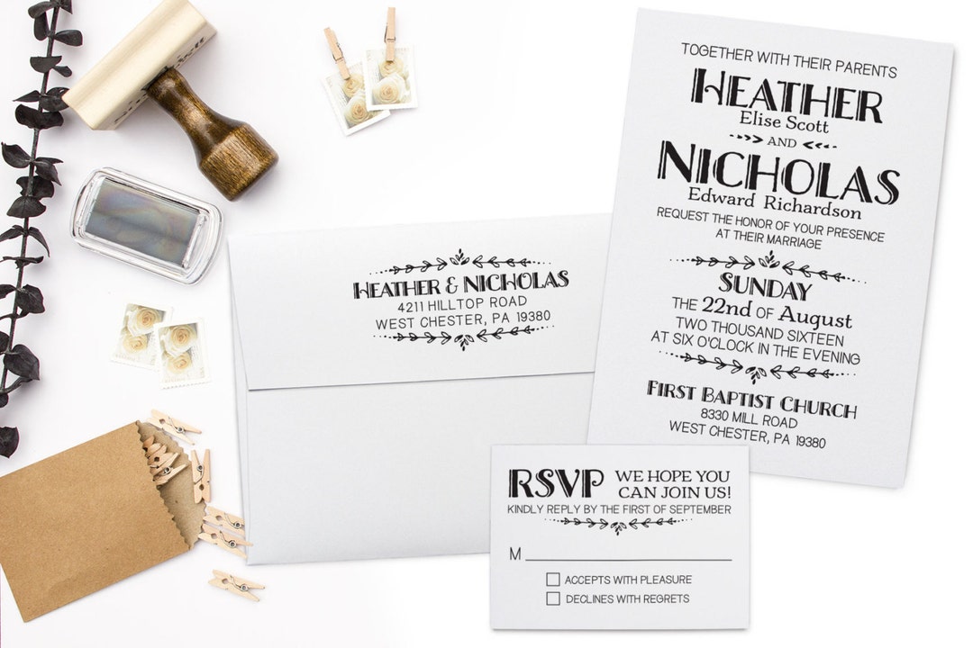 Wedding Invitation Stamp Suite. DIY Wedding Stamp, RSVP Stamp, Return ...