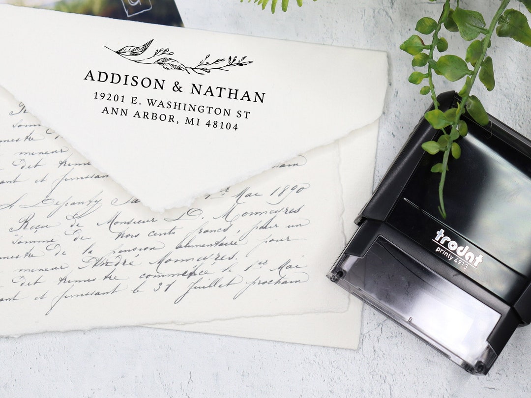 Botanical Address Stamp, Self Inking or Wood Mount Address Stamp ...