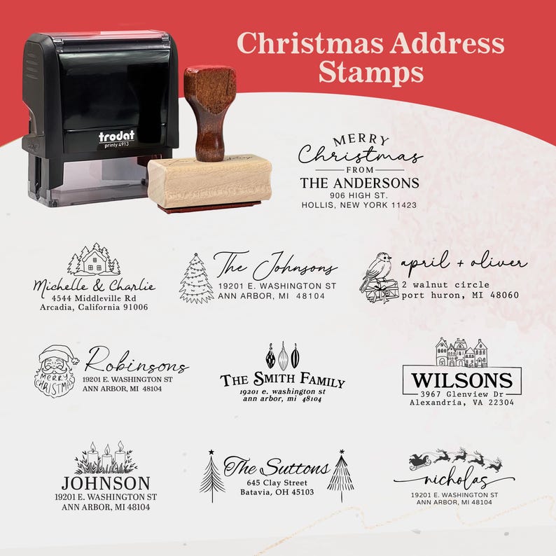 Personalized Christmas Address Stamp. Self-inking, Wood Mounted - Etsy