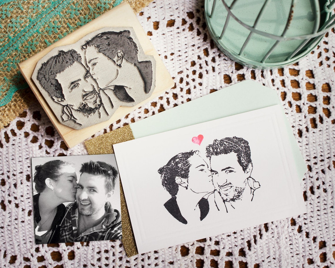 Custom Portrait Stamp, Couples Rubber Stamp, Custom Face Stamp ...
