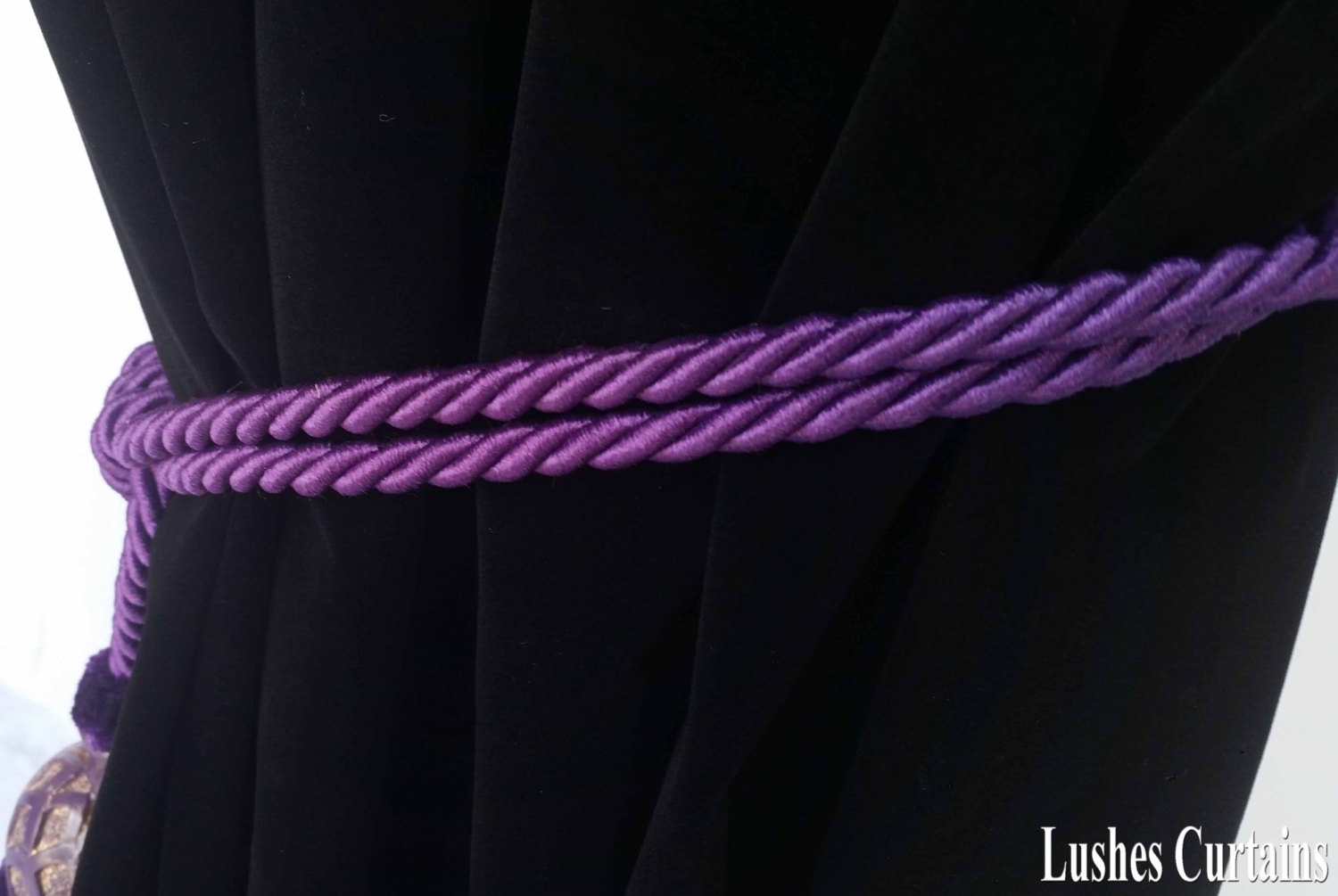 Dark Purple Curtain Drapery Decorative Wood/tassel Double Rope - Etsy