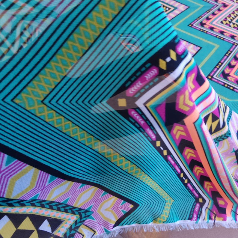 Native Tribal Neon Zig Zag Print Fabric 90s Style Multicolor Green ...