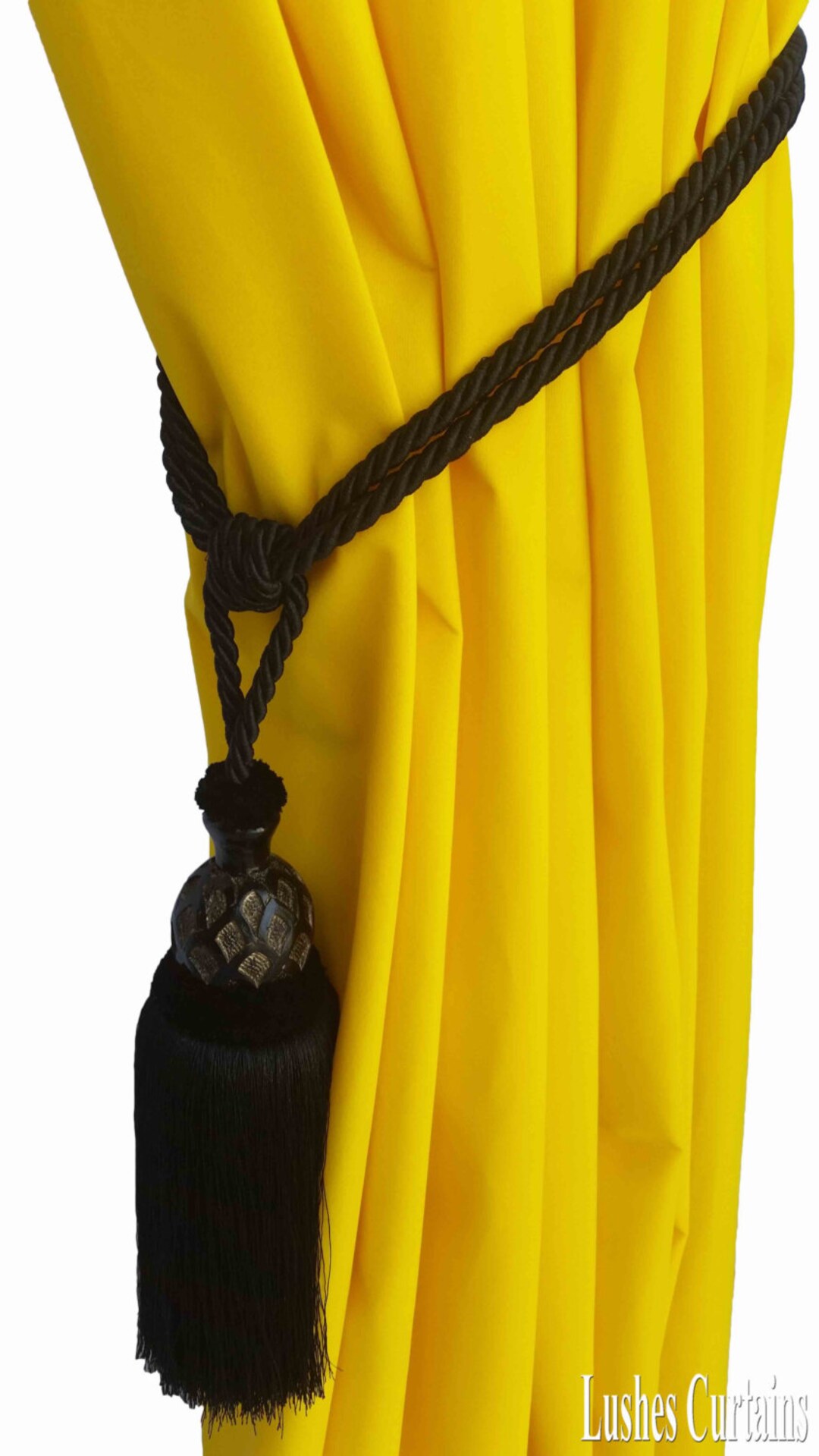 Black Curtain Drapery Decorative Wood/tassel Double Rope Tieback ...