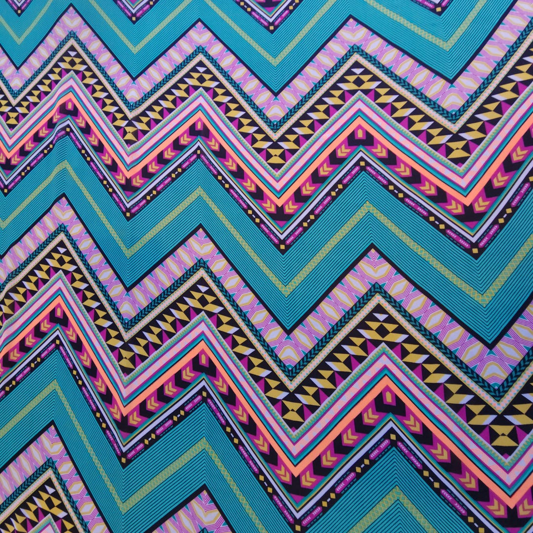 Native Tribal Neon Zig Zag Print Fabric 90s Style Multicolor Green ...