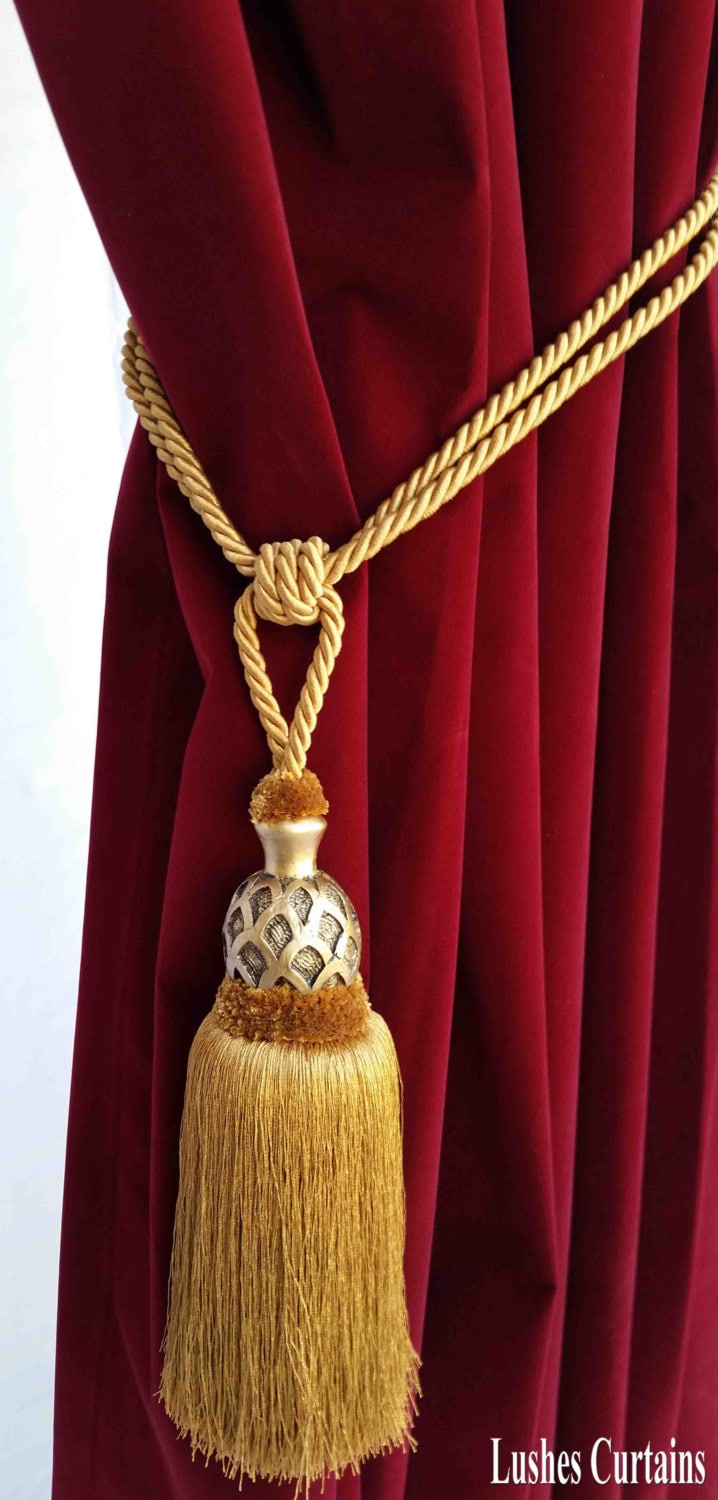 Luxury Gold Curtain Drapery Decorative Wood/tassel Spread Rope Tie Back ...