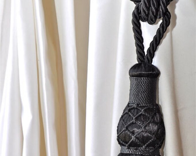 1 Beautiful Luxury New Handmade Solid Black Color Window Treatments ...