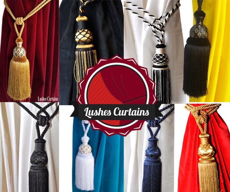 Black Curtain Drapery Decorative Wood/tassel Double Rope Tieback ...