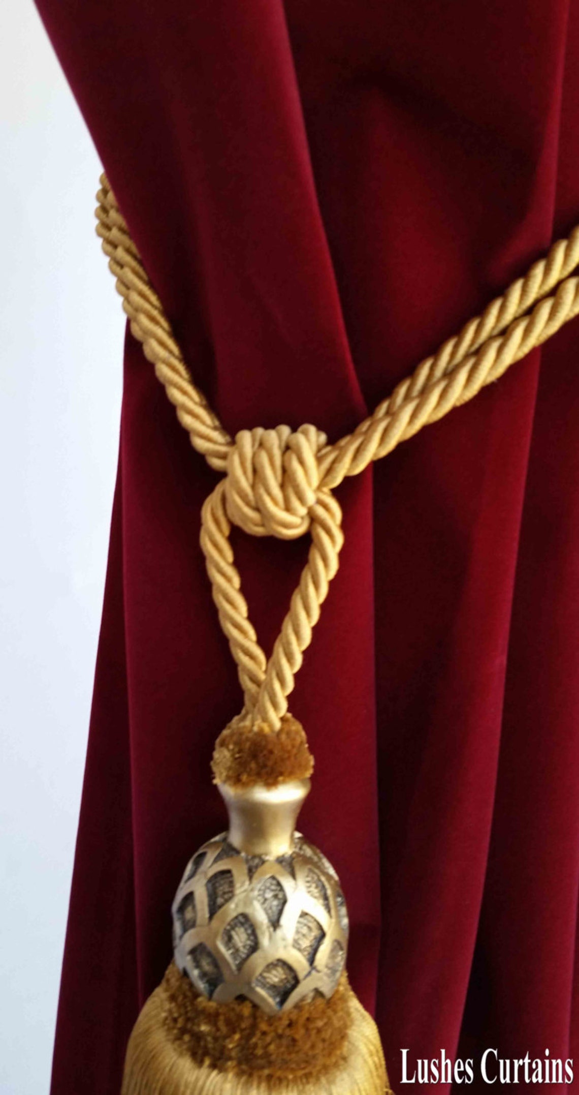 Luxury Gold Curtain Drapery Decorative Wood/tassel Spread Rope Tie Back ...