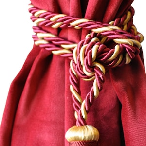 1 Beautiful Luxury Gold & Burgundy Curtain Drapery Tassel Rope Tieback ...