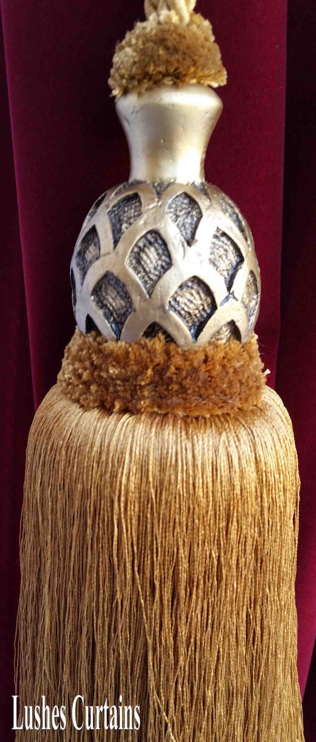 Luxury Gold Curtain Drapery Decorative Wood/tassel Spread Rope Tie Back ...