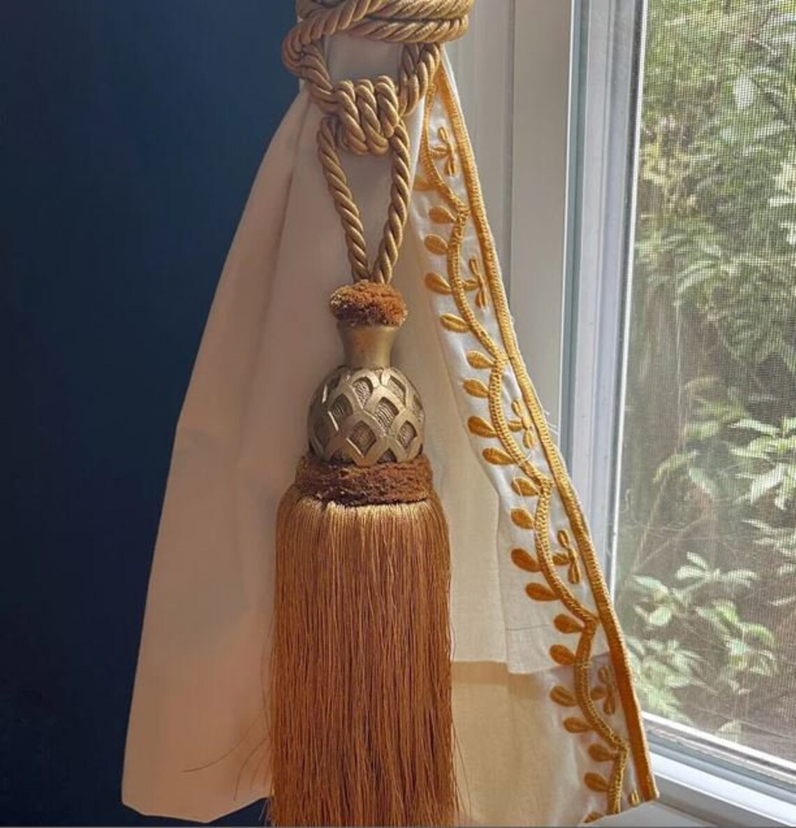 Luxury Gold Curtain Drapery Decorative Wood/tassel Spread Rope Tie Back ...