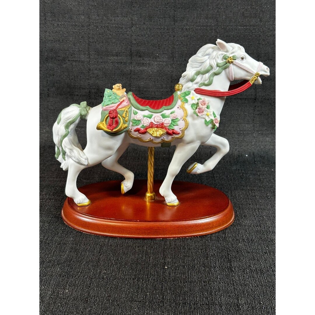 Vintage LENOX 1993 Christmas Carousel Horse Flowers Bows Bells Bear ...