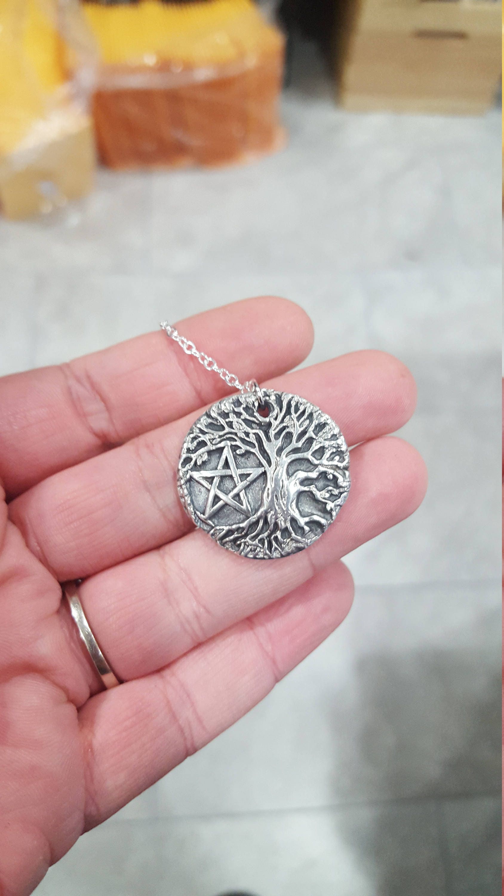 Sterling Silver Tree Pentacle Necklace Wiccan Jewelry nature | Etsy