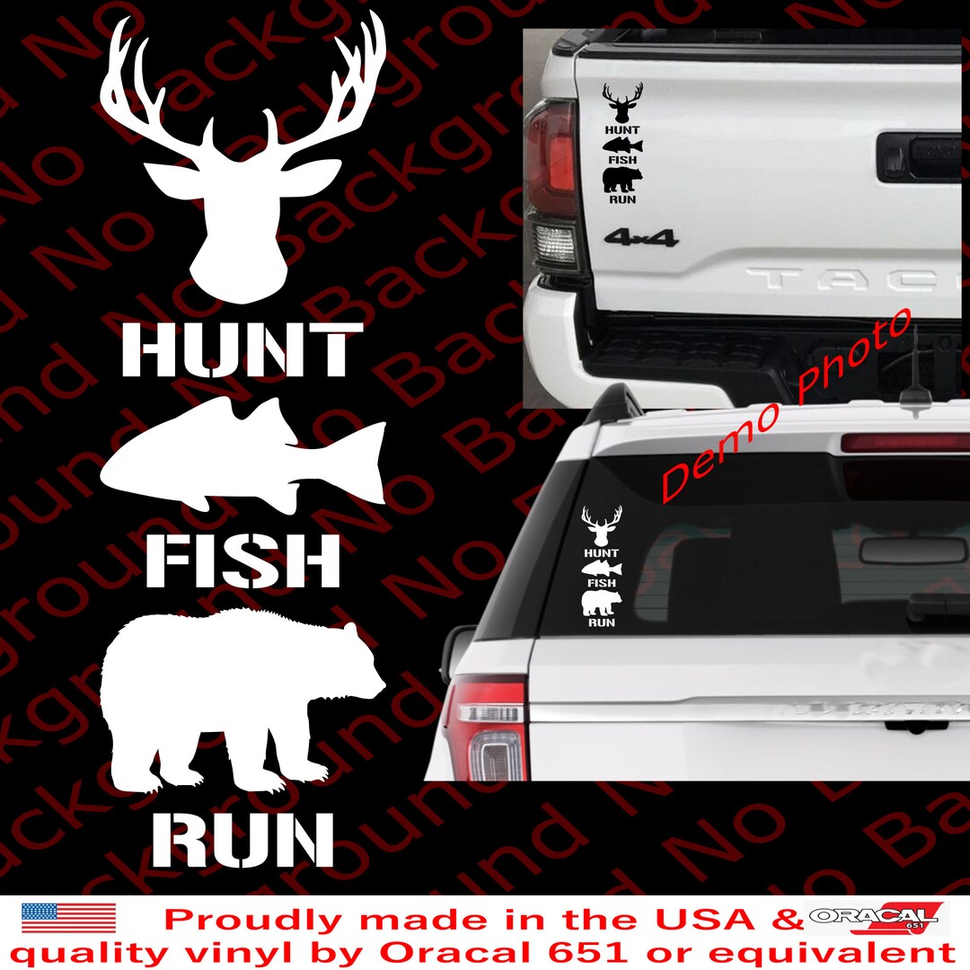 Hunt Fish Run Funny Vinyl Car Window Die Cut Decal Deer Bear Bear for ...