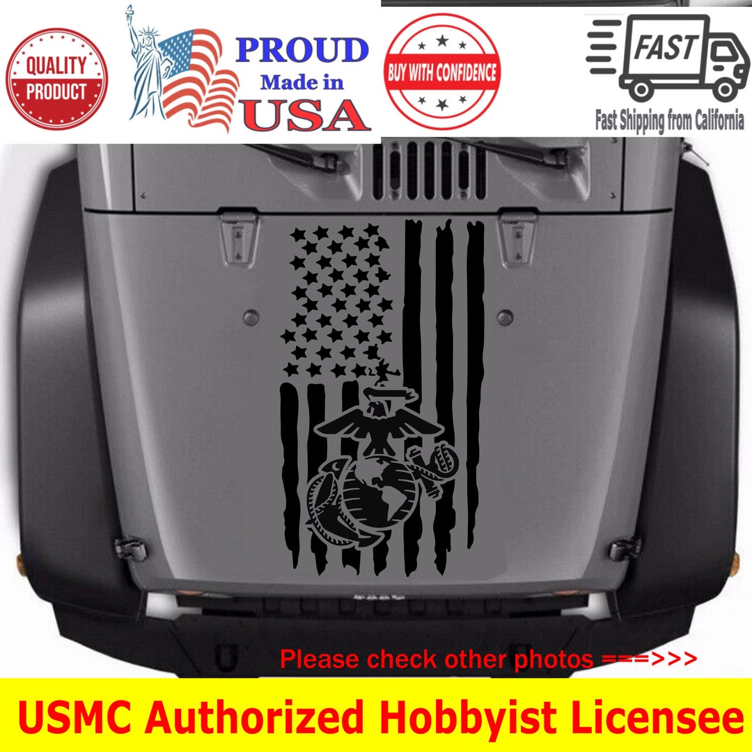 Vertical Distressed USMC EGA Bonnet Hood Flag Vinyl Decal for Marines ...
