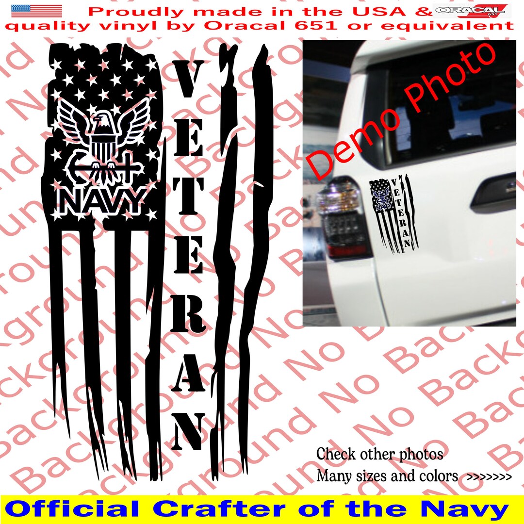 Large Vertical Distressed US NAVY Veteran Flag Vinyl Decal for Patriot ...
