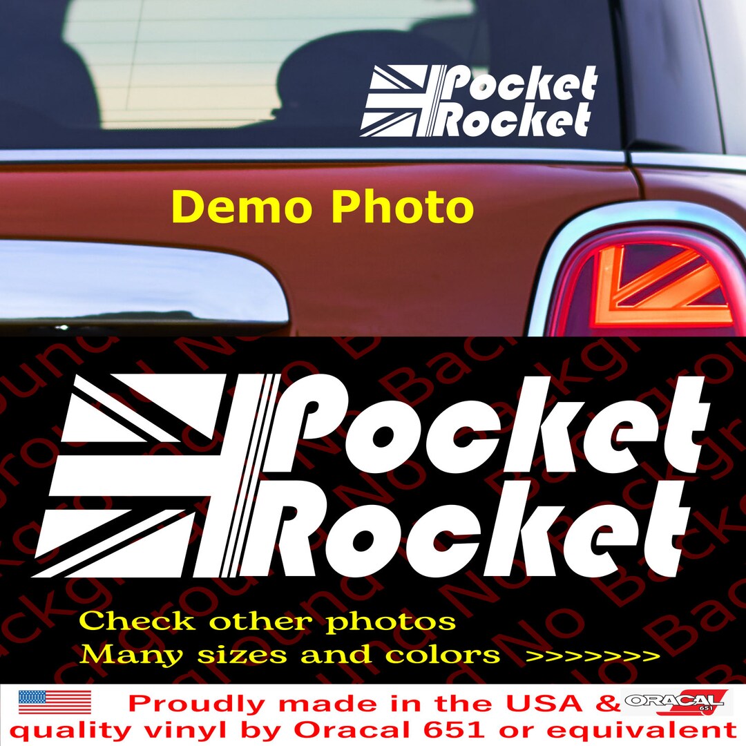 Union Jack POCKET ROCKET Vinyl Decal Die Cut Sticker for Mini Cooper S ...