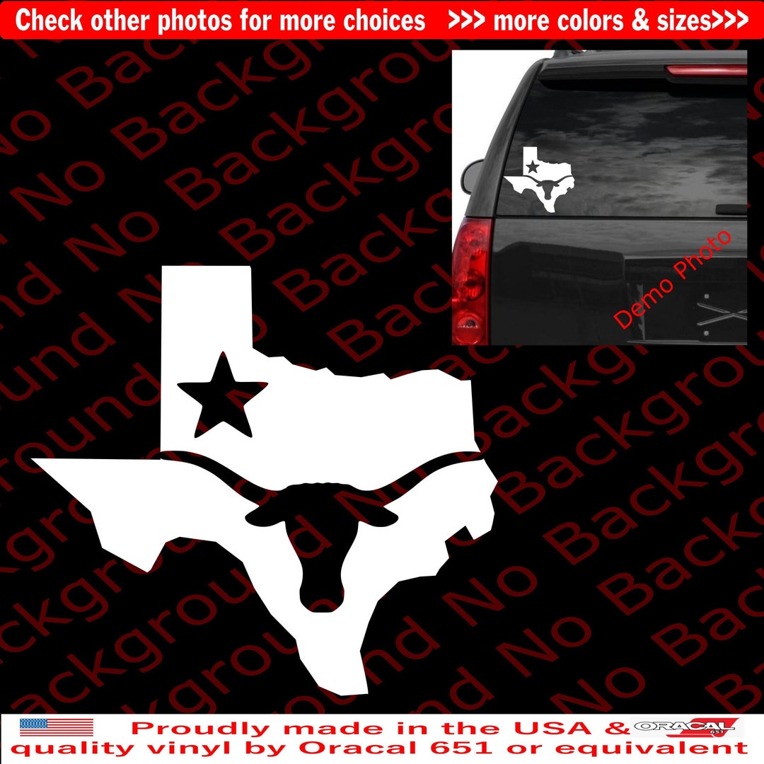 Texas Lone Star Longhorns State Map Vinyl Decal Die Cut Sticker for Car ...