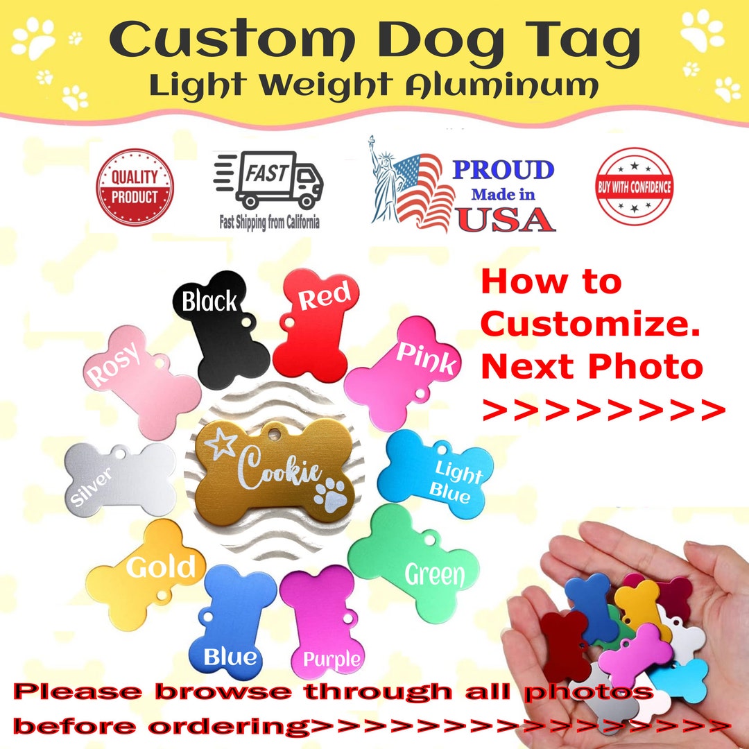 Custom Personalized Engraved Light Weight Anodized Aluminum Bone Dog ...