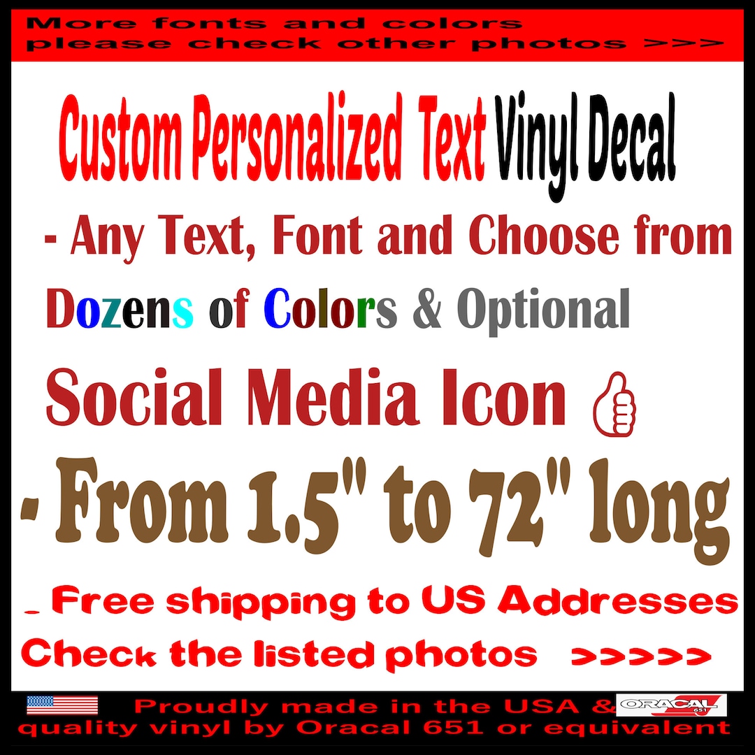 2"-72" Long Custom Text Personalized Vinyl Die Cut Decal Sticker ANY ...
